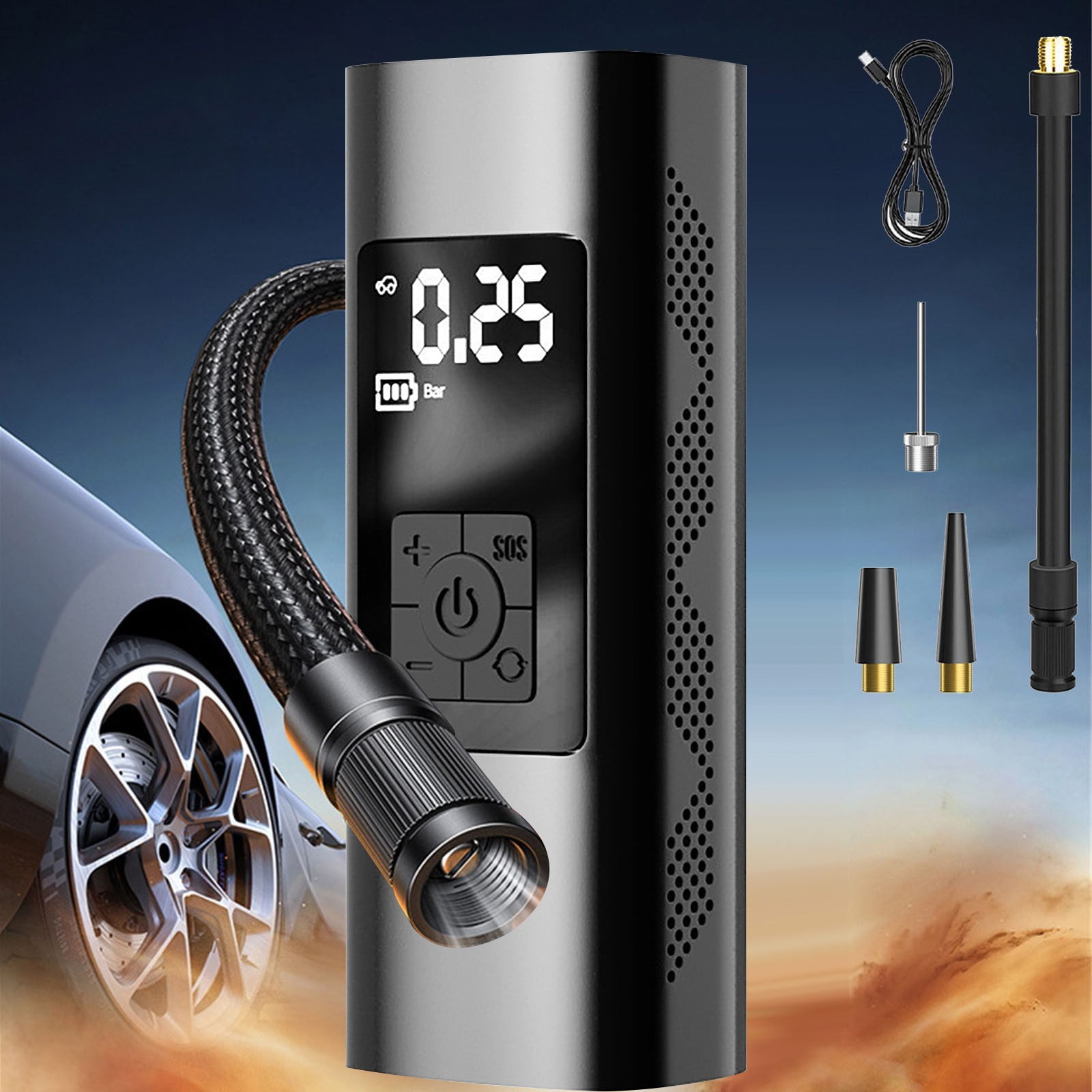 High-Powered Wireless Tire Inflator, Digital Pressure Gauge ...