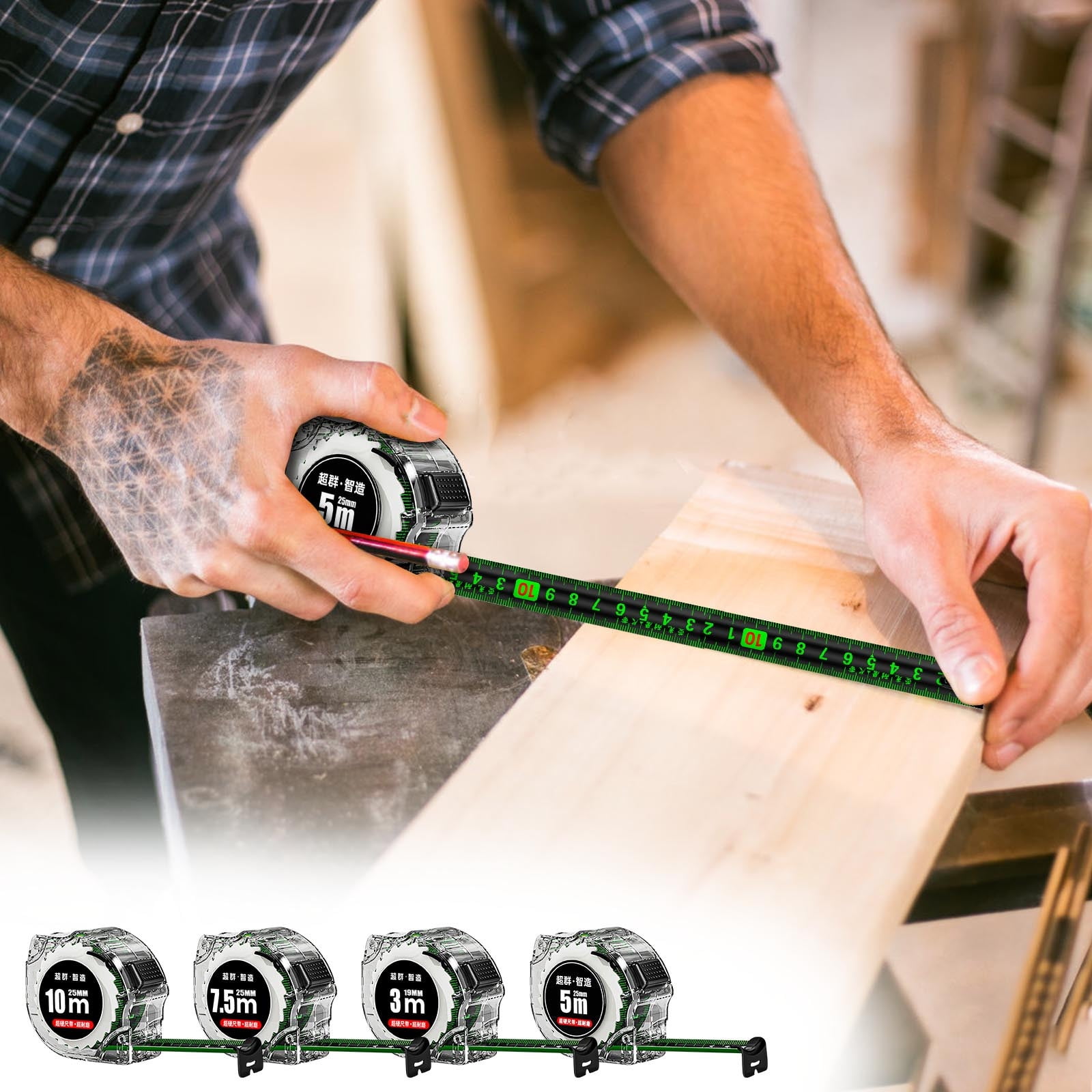 High Precision Fluorescent Tape Measure, Double Sided Ruler ...