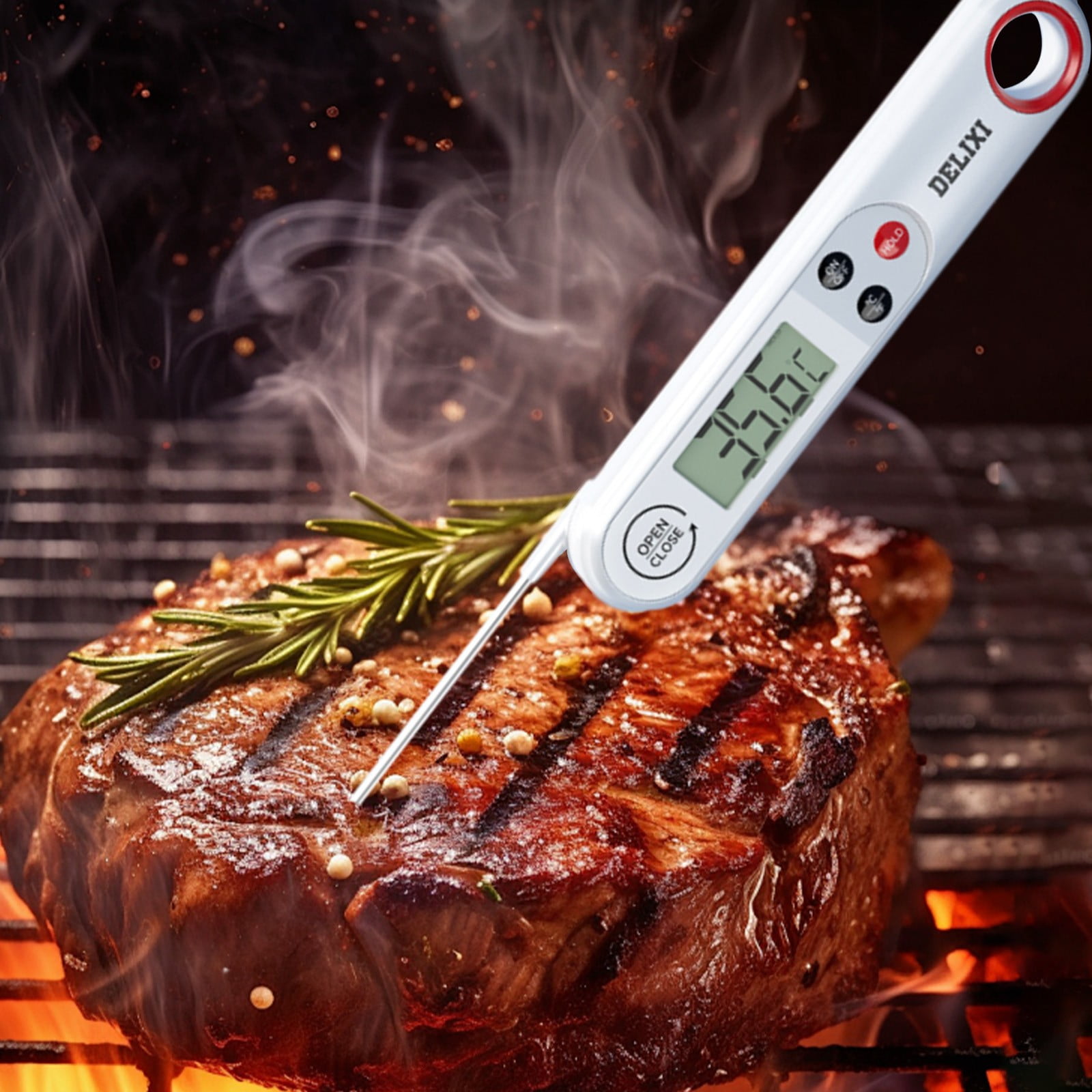 High Precision Folding Electronic Food Thermometer, 304 Stainless Steel ...