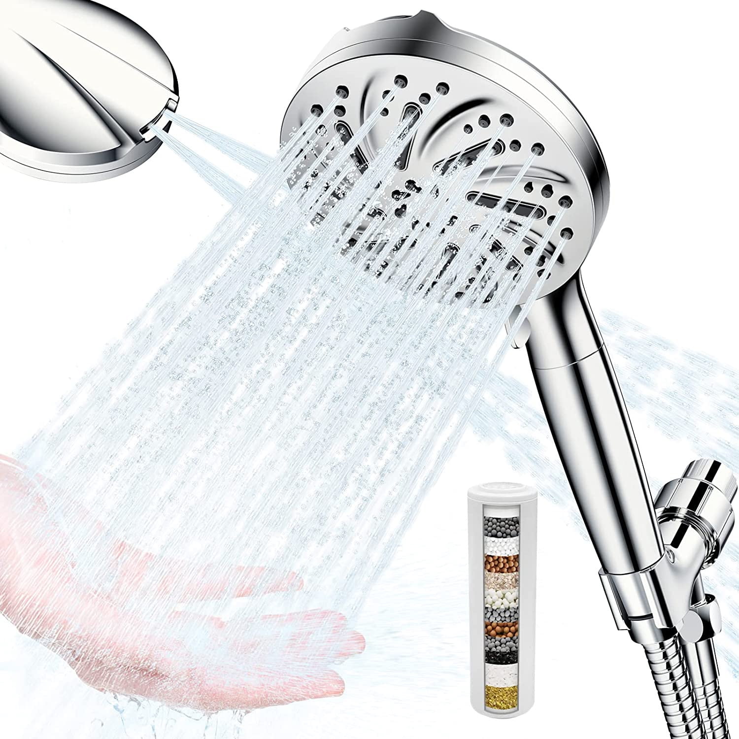 High Pressure 10-Mode Hand-Held Showerhead With Filtered Detachable ...