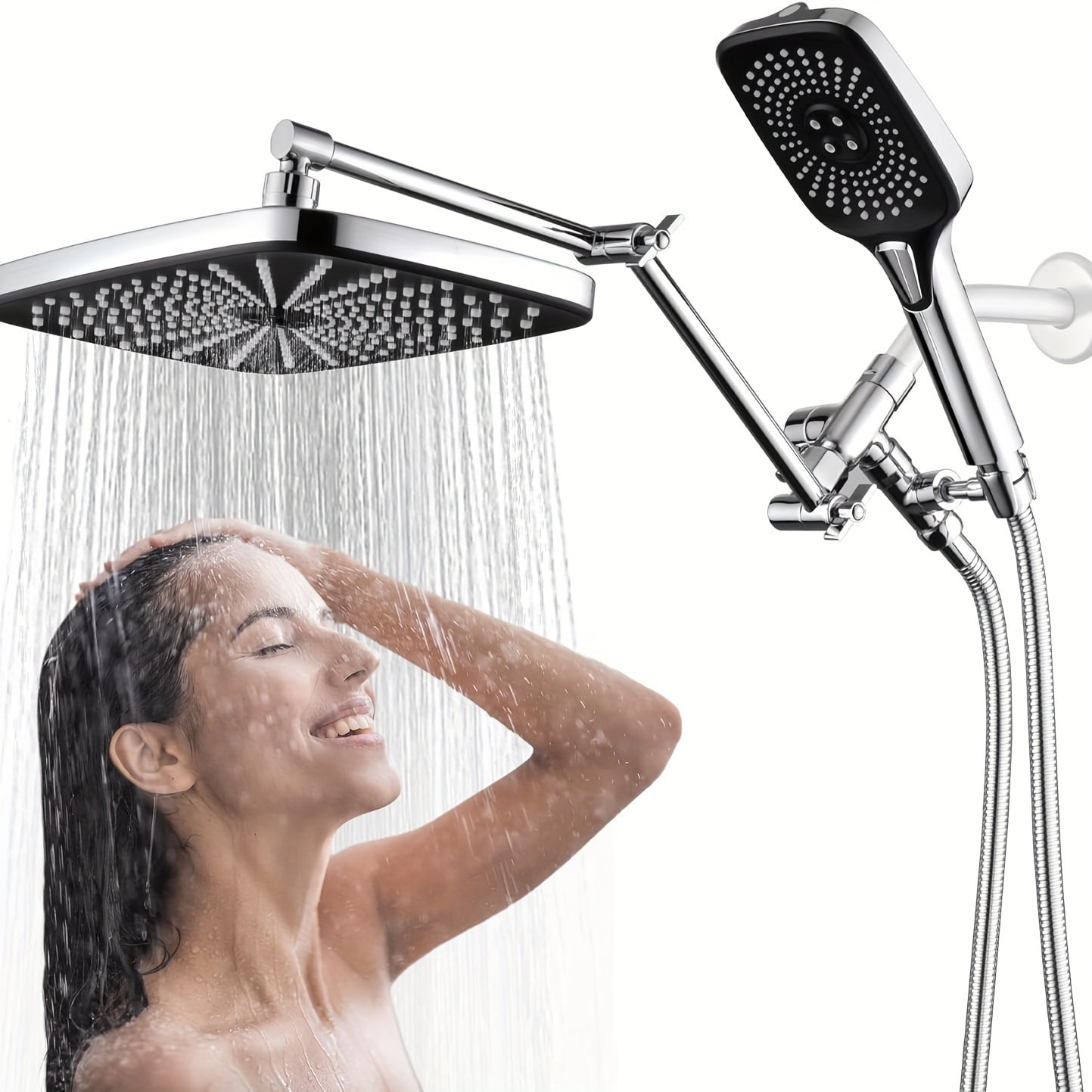High Pressure 12-Inch Rainfall & 4-Function Handheld Showerhead Combo ...