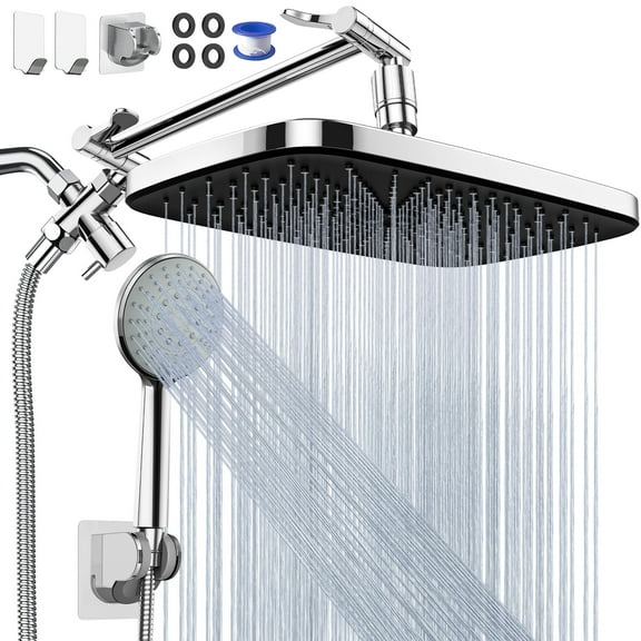 Chrome 8×12'' Rain Shower Head Handheld Spray Combo High Pressure Adjustable Arm - Walmart.com