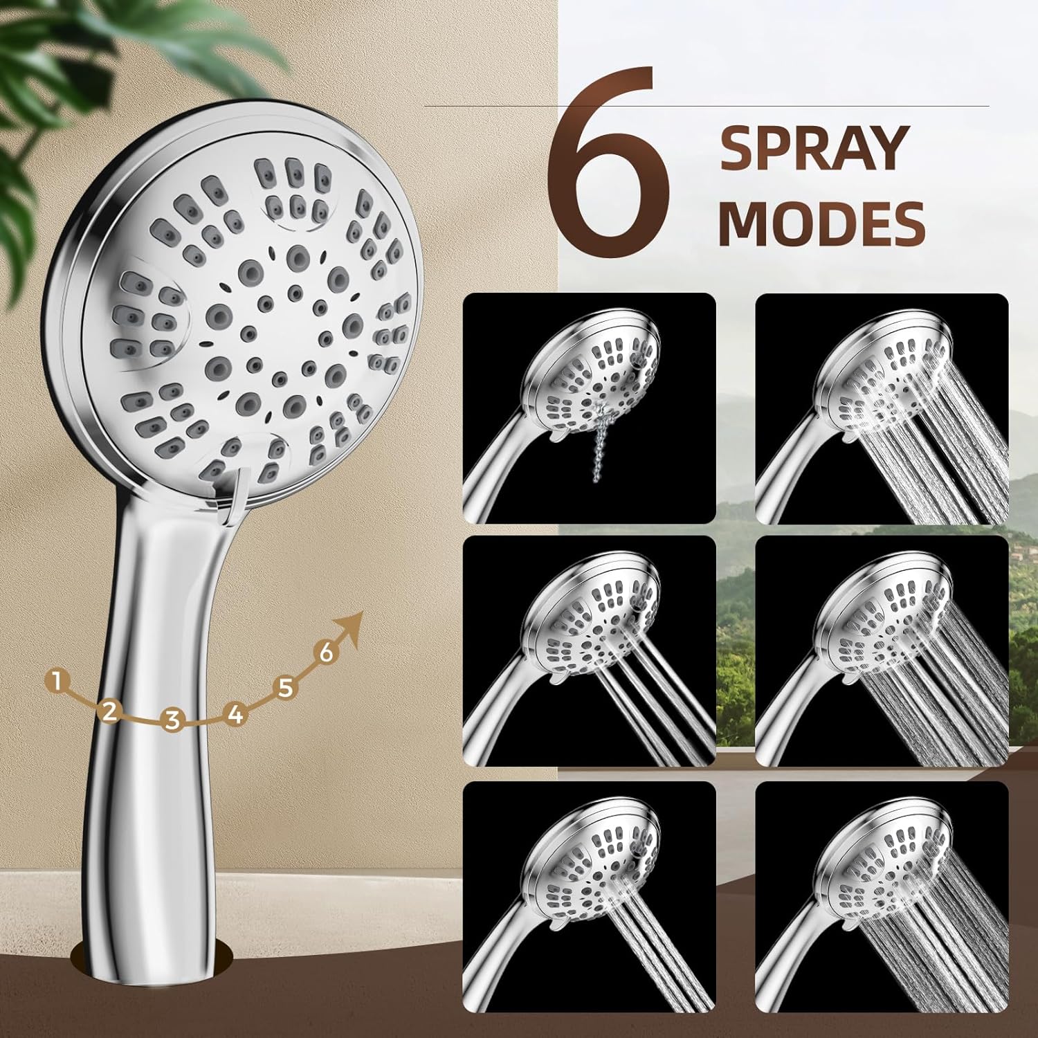 High Pressure 6 Functions Shower Head With Handheld Eco-Performance ...