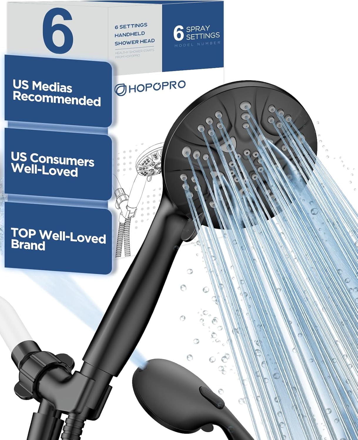 High Pressure 6-Mode Handheld Shower Head with Power Wash, High Flow ...