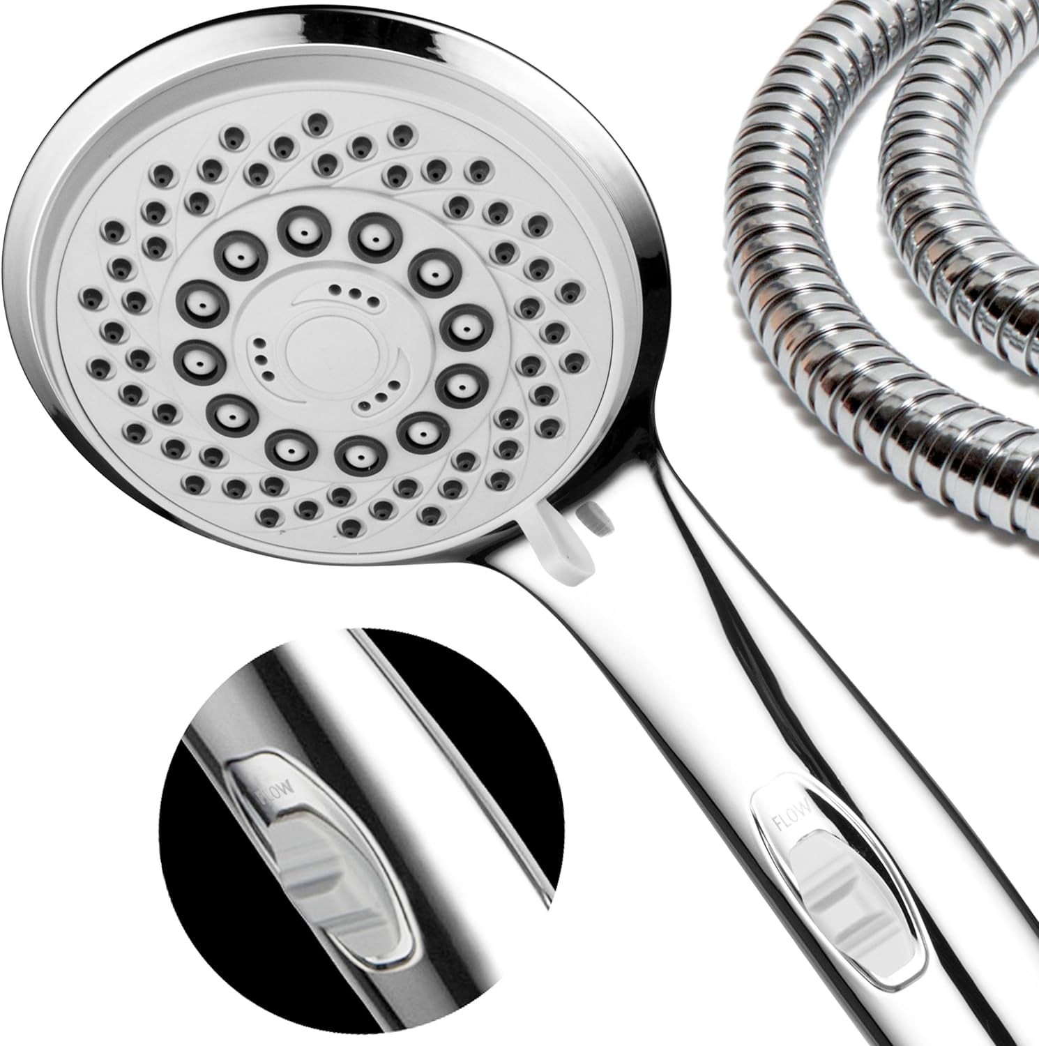 High-Pressure 7-Setting Handheld Shower Head with 4-inch Face, Patented ...