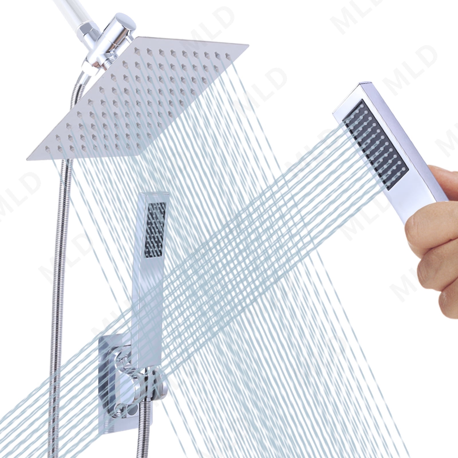 High-Pressure 8'' Square Handheld Shower Head Kit with Rain Mode ...