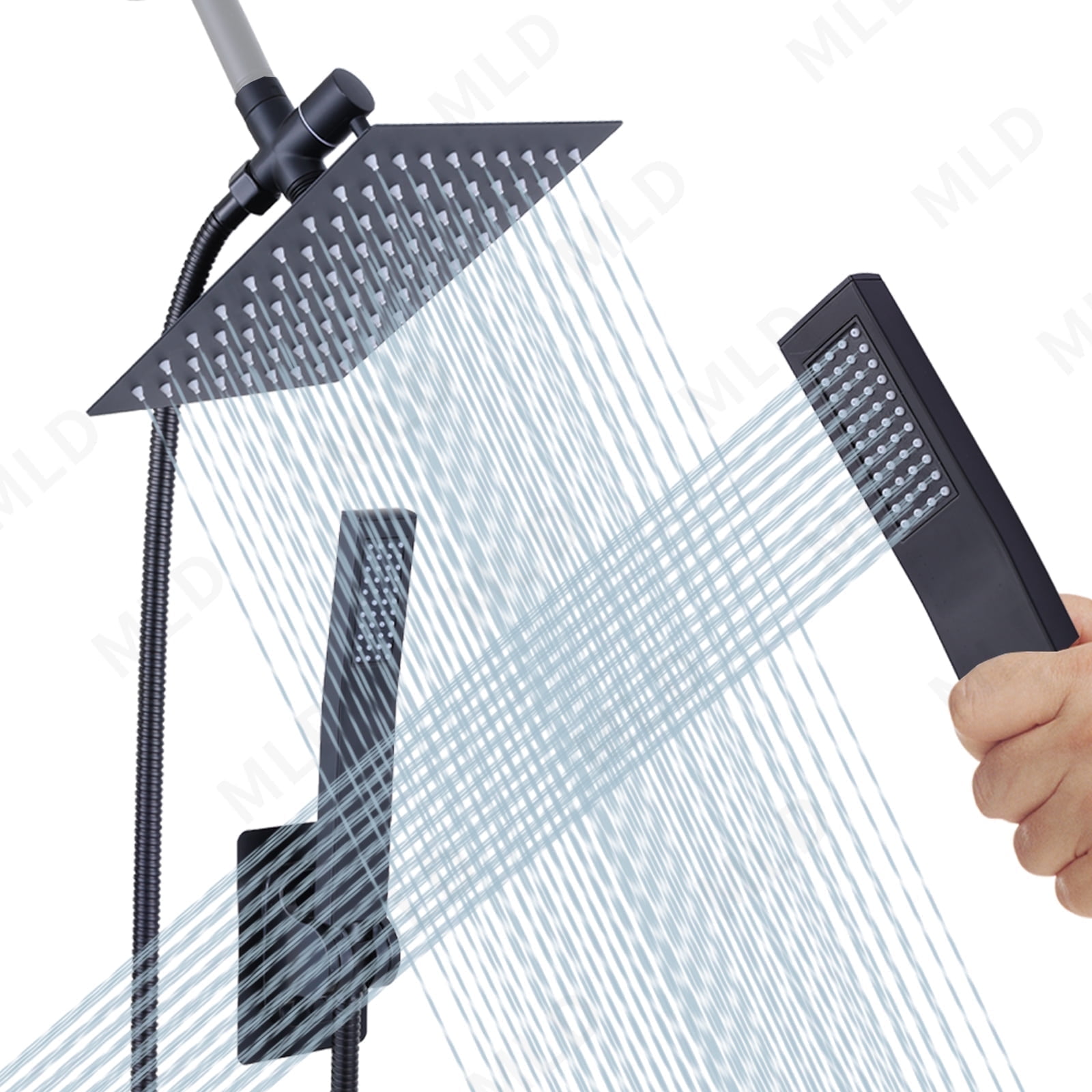 High-Pressure 8'' Square Handheld Shower Head Kit with Rain Mode ...