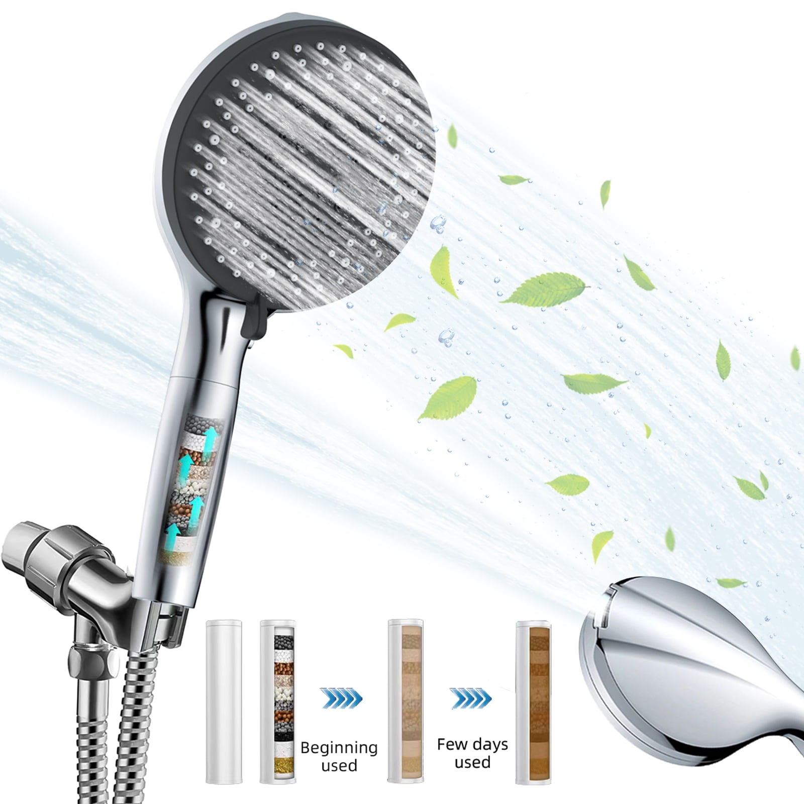 High Pressure 8 Mode Handheld Shower Head Anti Clog Nozzles Against