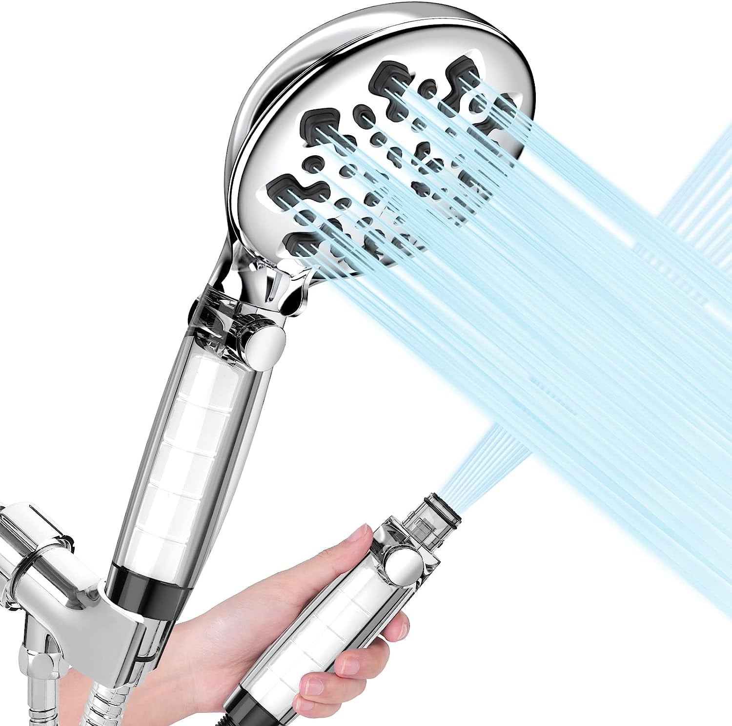 High Pressure 9 Setting & Removable Head Shower Head Hand-Held with ON ...