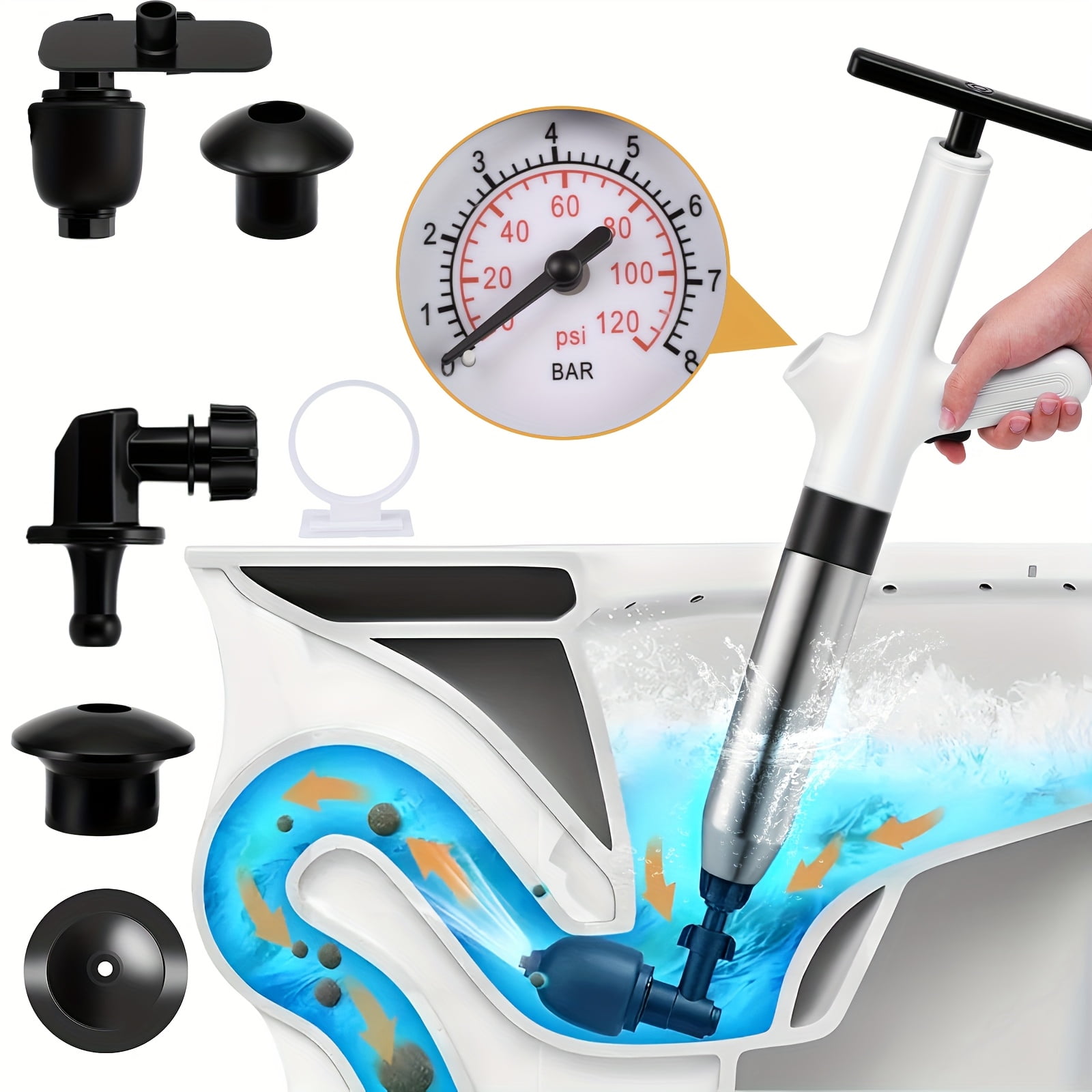 High-Pressure Air Drain Blaster with Real-Time Pressure Gauge ...