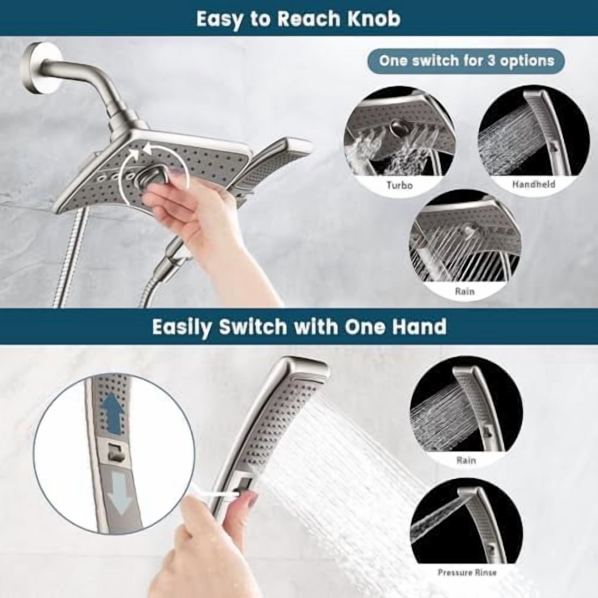 High Pressure Brushed Nickel Shower Heads Combo with Two Spray Setting ...