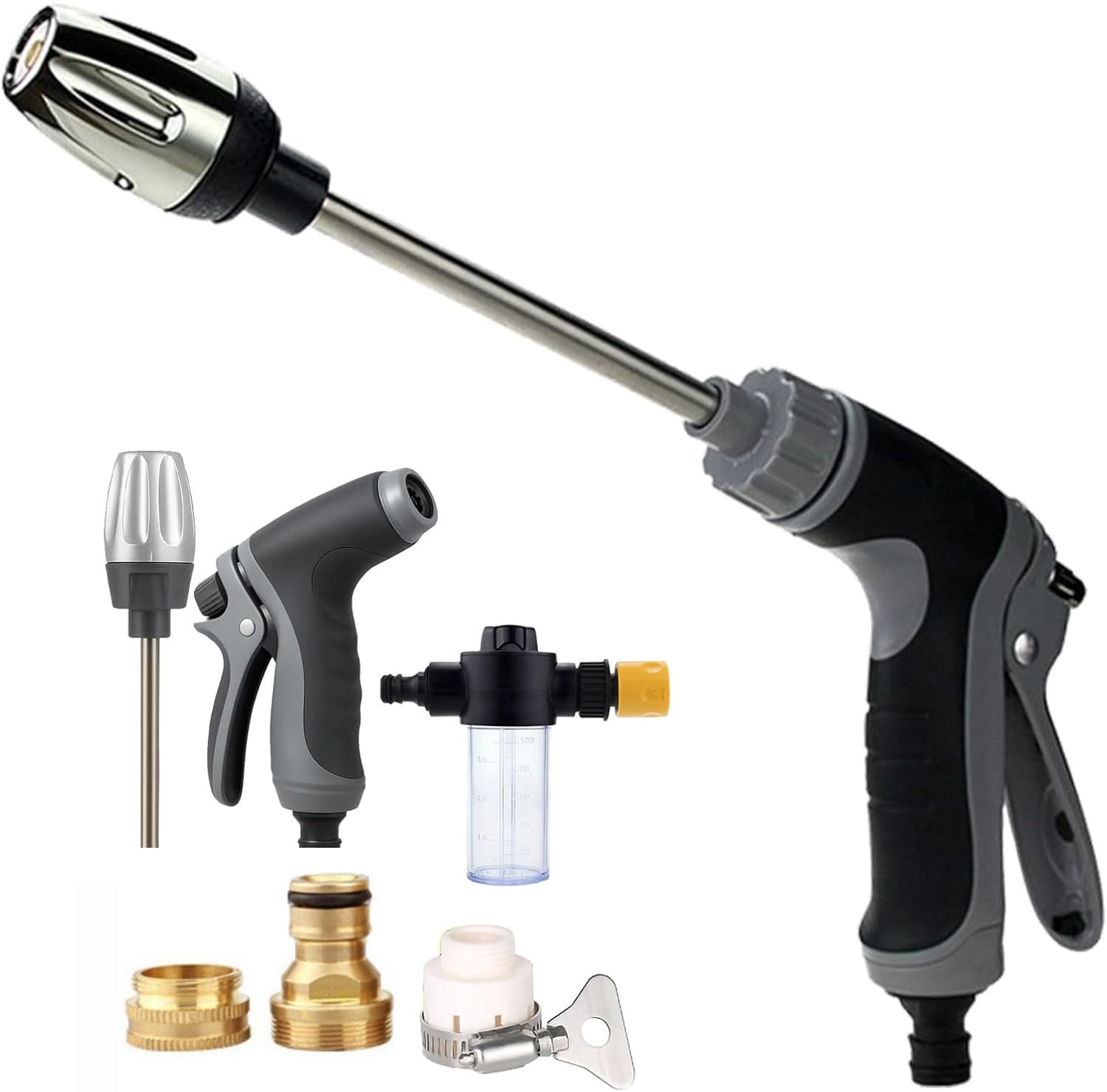 High Pressure Car Wash Water Spray Nozzle Set with Long Reach Hose, 4 ...