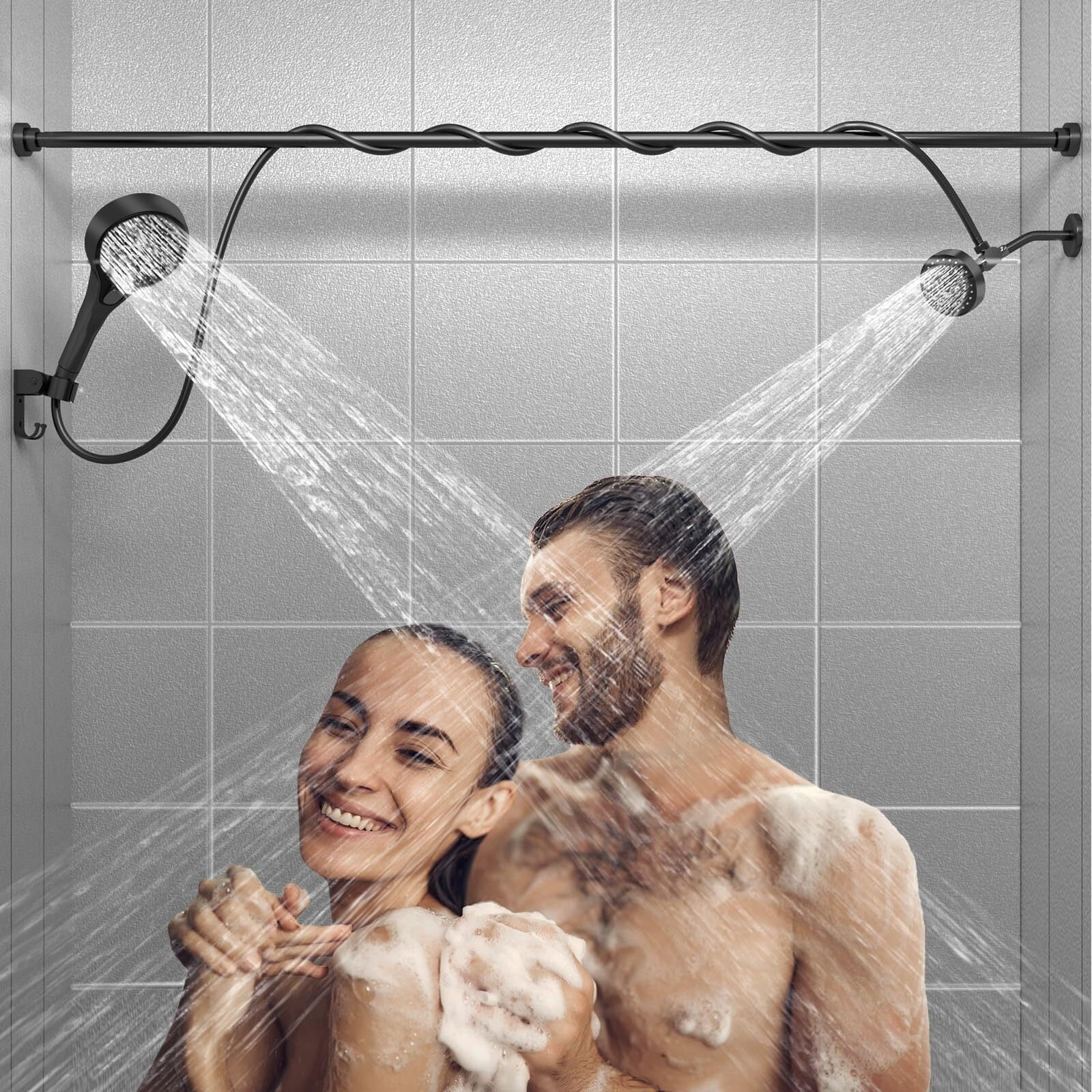 High Pressure Double Shower Heads For Two People - Adjustable Tandem Shower Head Brushed Nickel ...