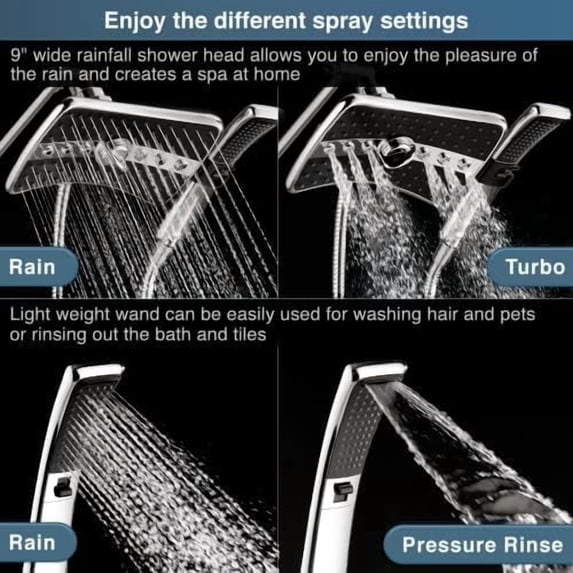 High Pressure Dual Shower Head Combo, Handheld Showerhead Rainfall ...