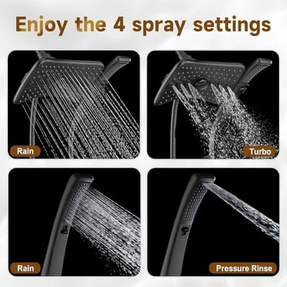 High Pressure Dual Shower Head Combo with Rainfall & Handheld, 4 Spray ...