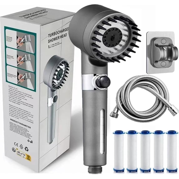High Pressure Filtered ION Shower Head with 5-Stage Filtration & Hose ...