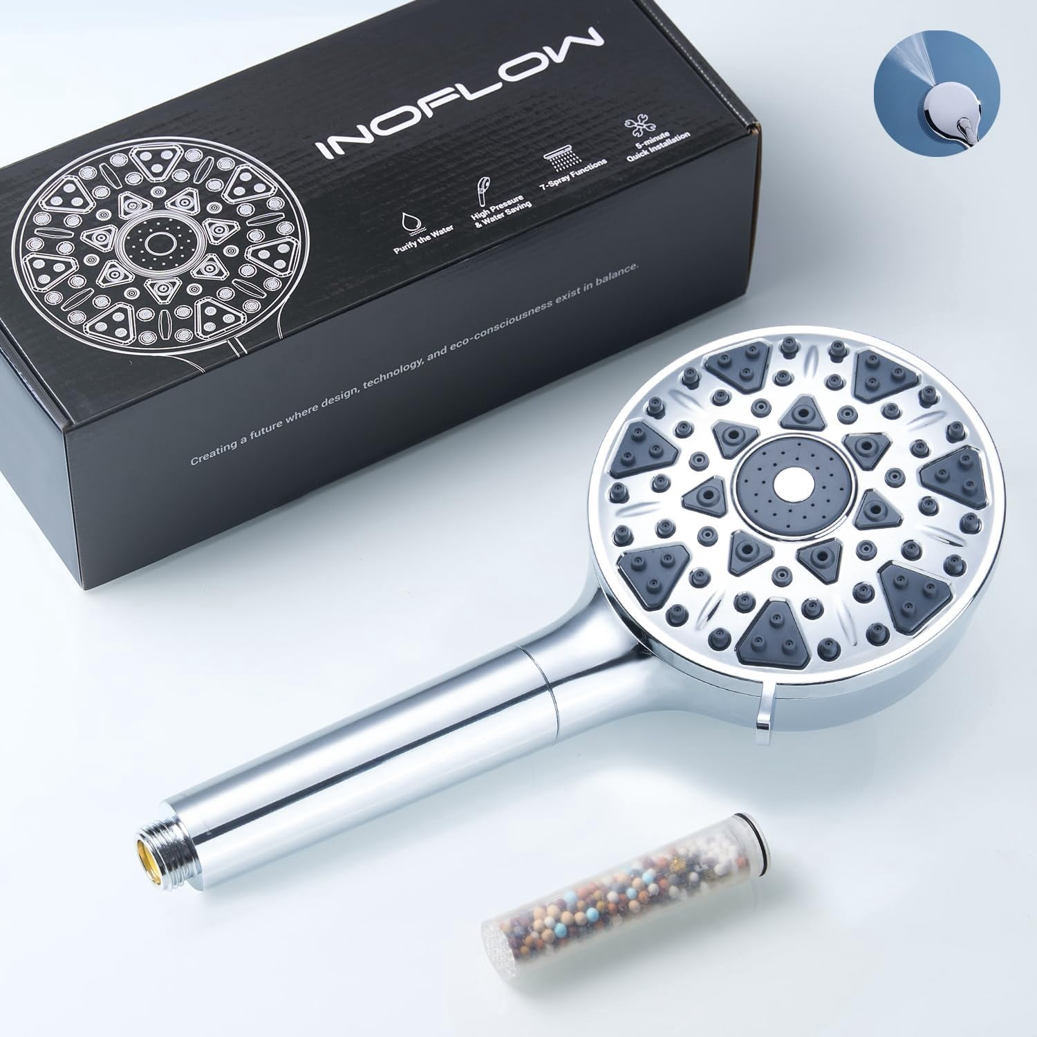 High Pressure Filtered Shower head with Handheld 7 Modes, 5\u201d High ...