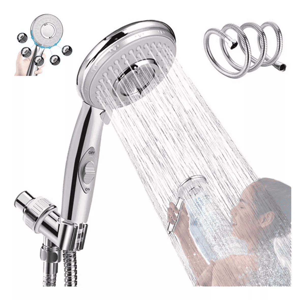 High Pressure Handheld Shower Head with 5 Spray Modes, Chrome Finish ...