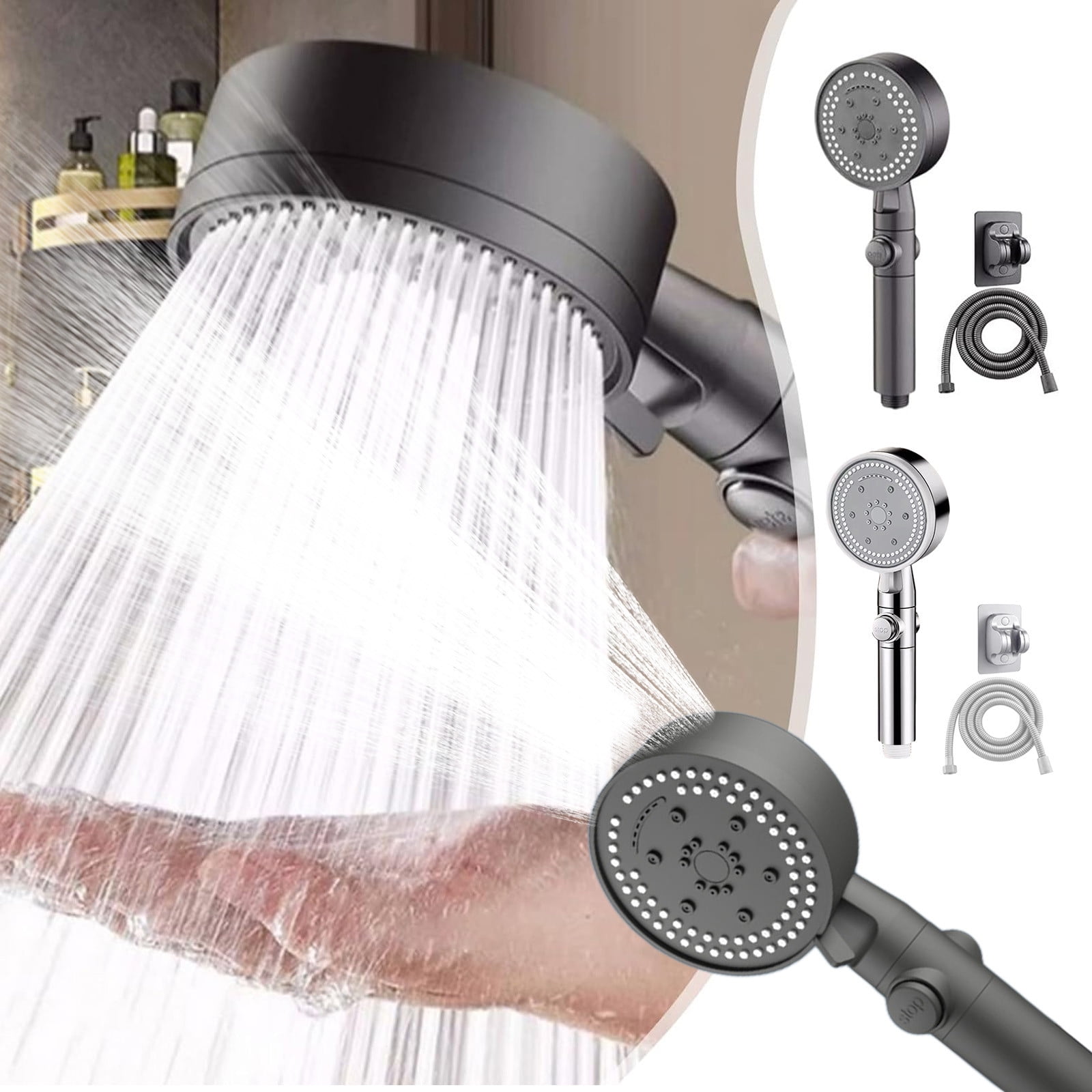 High Pressure Handheld Shower Head with 8 Spray Settings and 78-inch ...