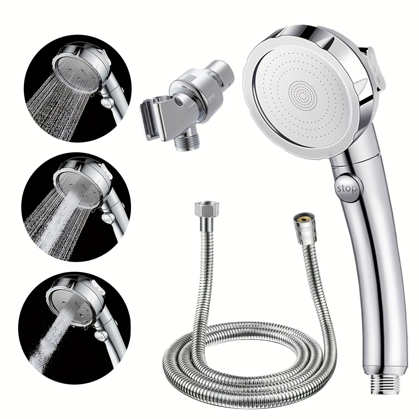 High-Pressure Handheld Shower Head Set with Pause Function, 3pcs, 3 Jet ...