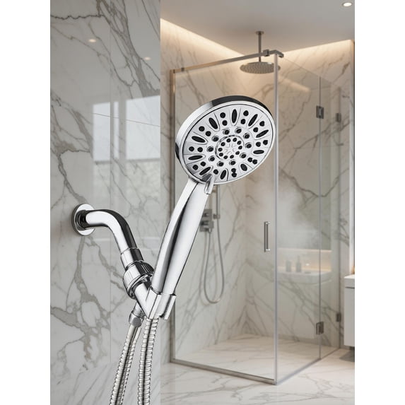 High Pressure Handheld Shower Head with 5 Modes, Chrome Finish ...