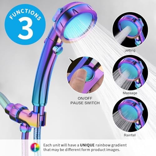 High Pressure Handheld Shower Head with ON/OFF Switch, 3 Spray Modes ...