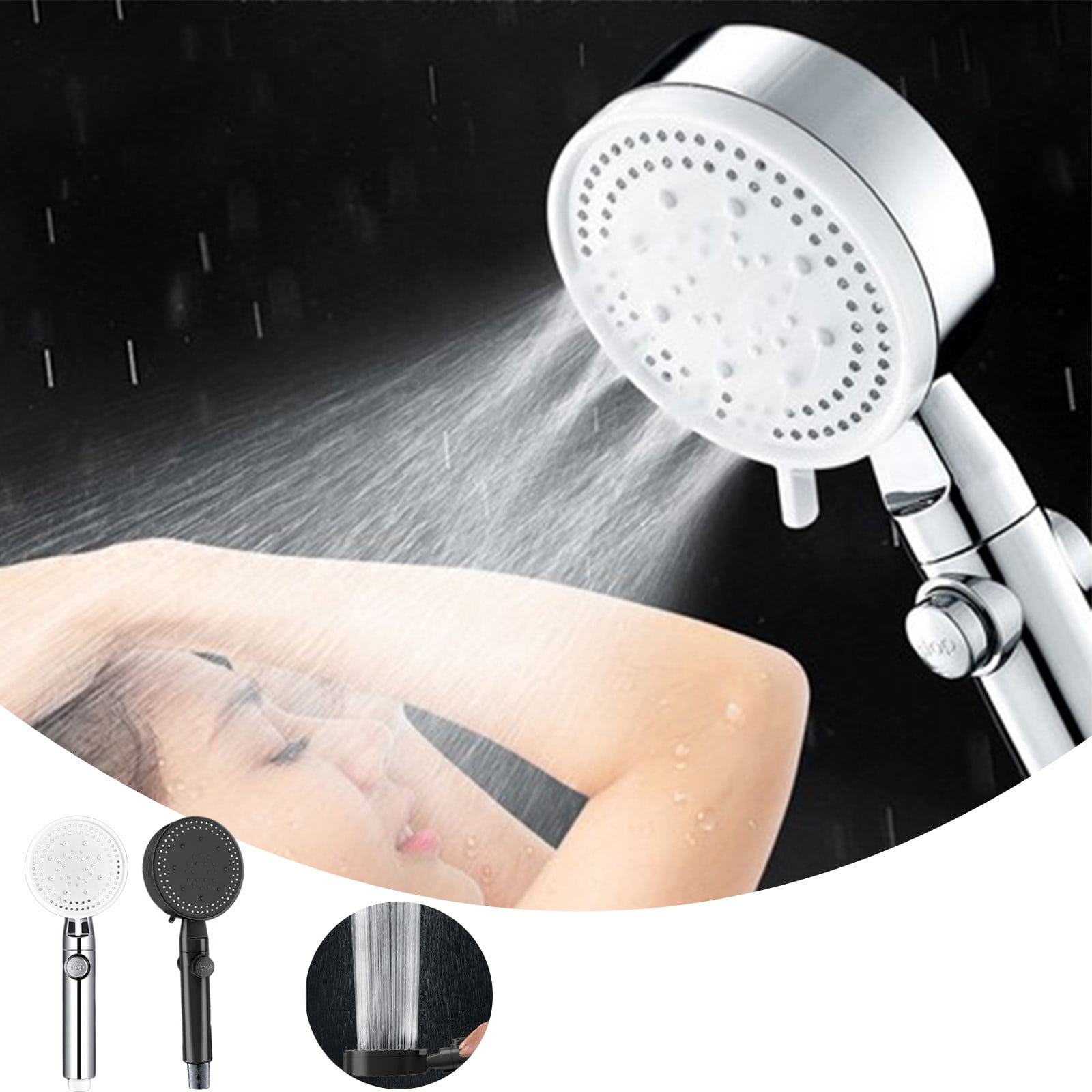 High Pressure Handheld Showerhead, Abs Silver 4 Spray Modes with One-hand Operation for Easy Use ...