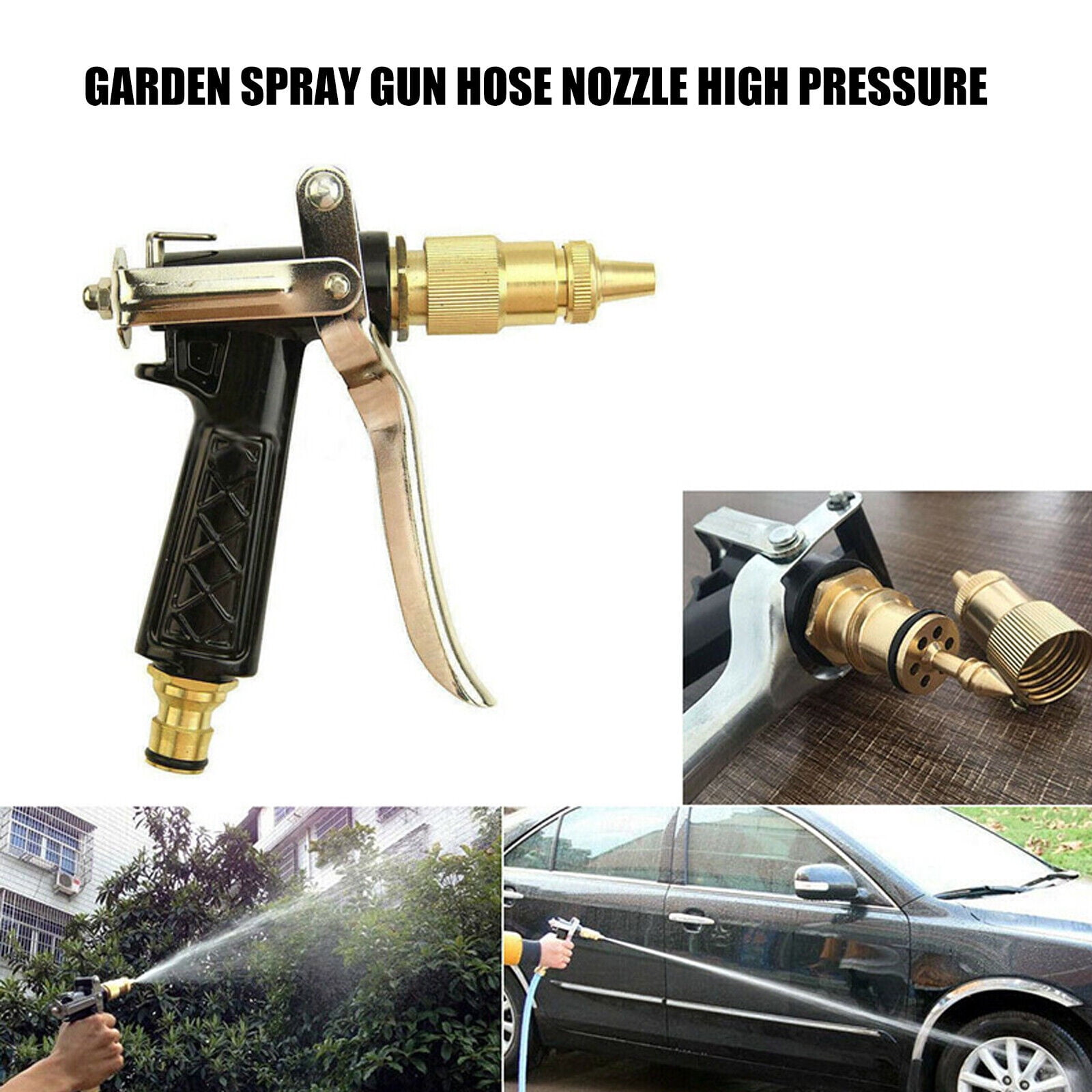 High Pressure Heavy Duty Water Spray Gun Brass Nozzle Garden Hose Pipe ...