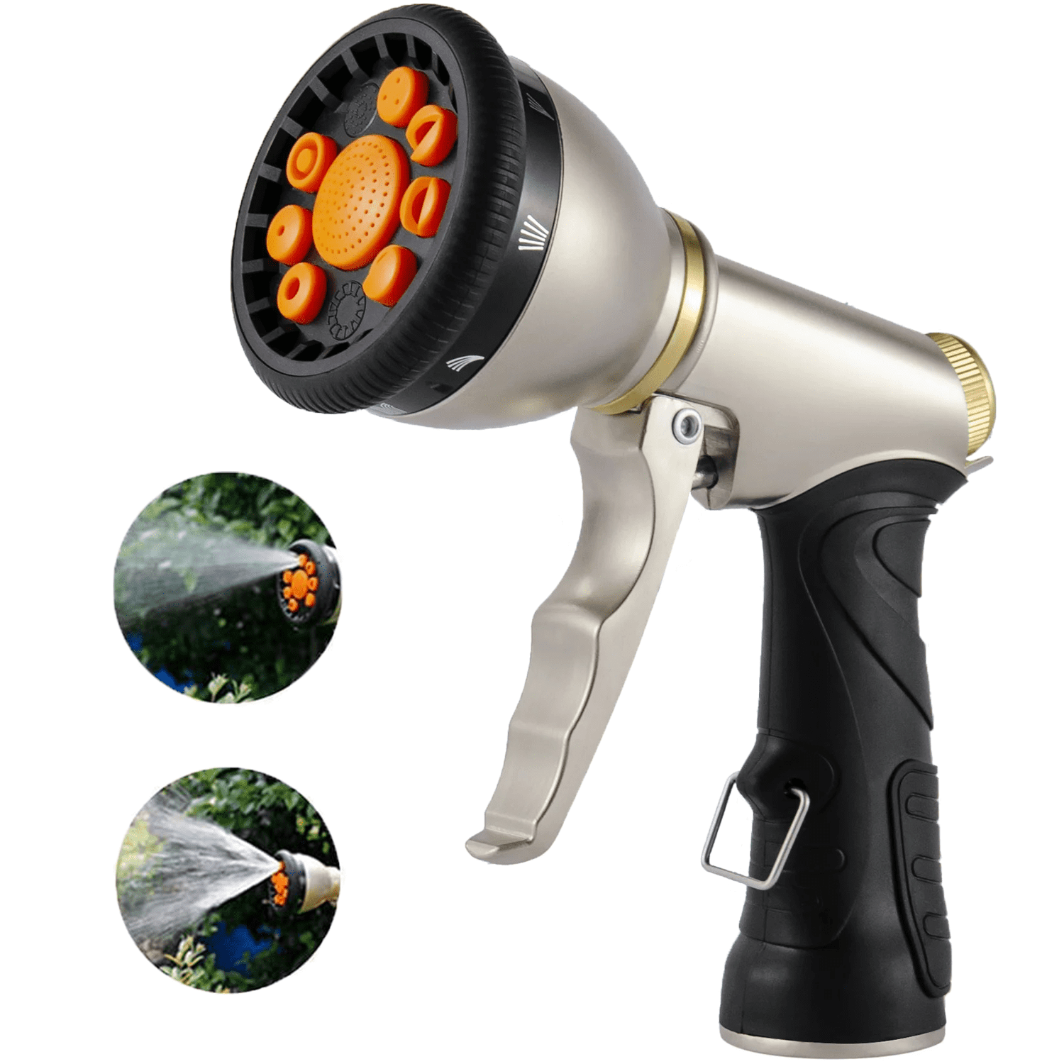 High-Pressure Hose Nozzle, Heavy Duty Metal Water Hose Sprayer with 9 ...