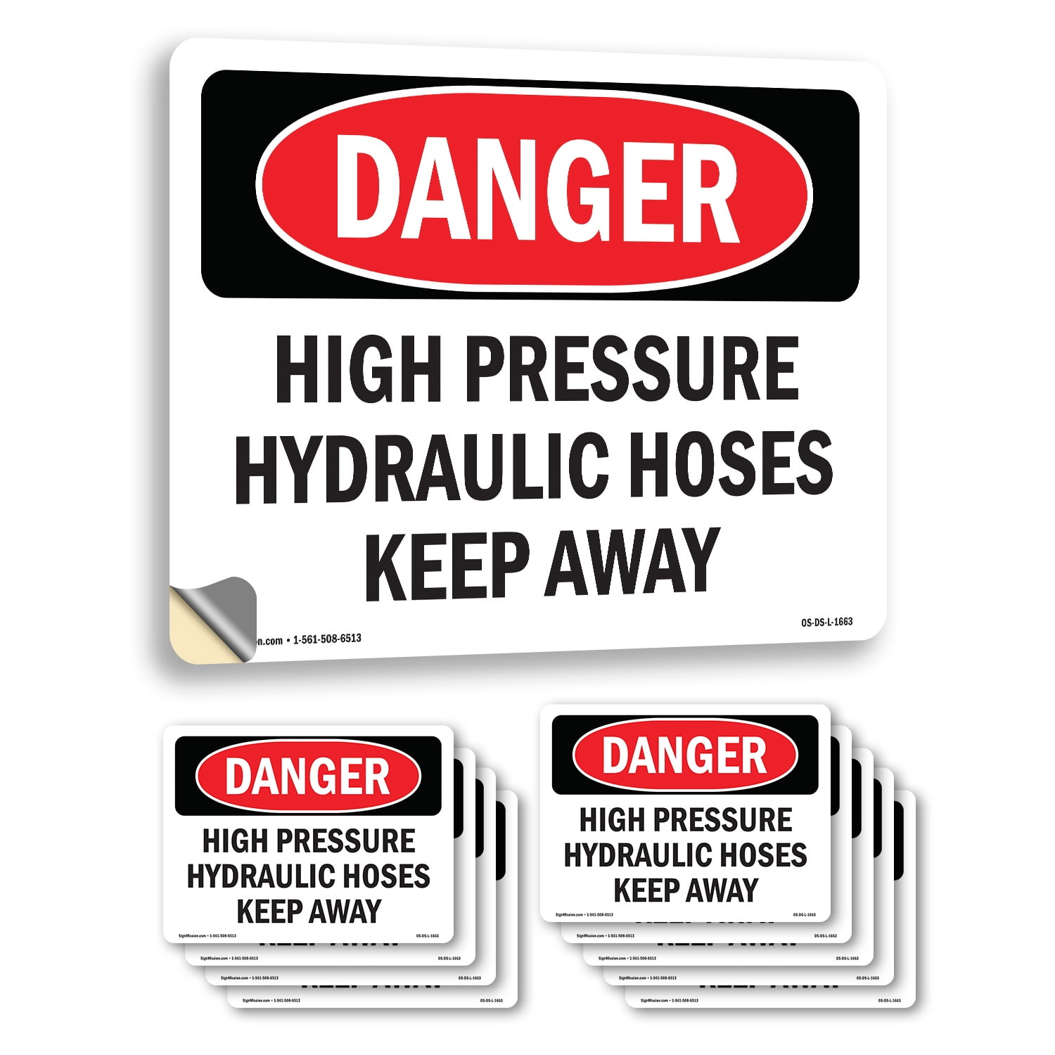 High Pressure Hydraulic Hoses Keep Away OSHA Danger Vinyl Decal Label ...