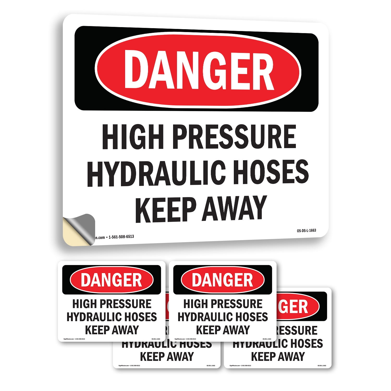 High Pressure Hydraulic Hoses Keep Away OSHA Danger Vinyl Decal Label 7 ...