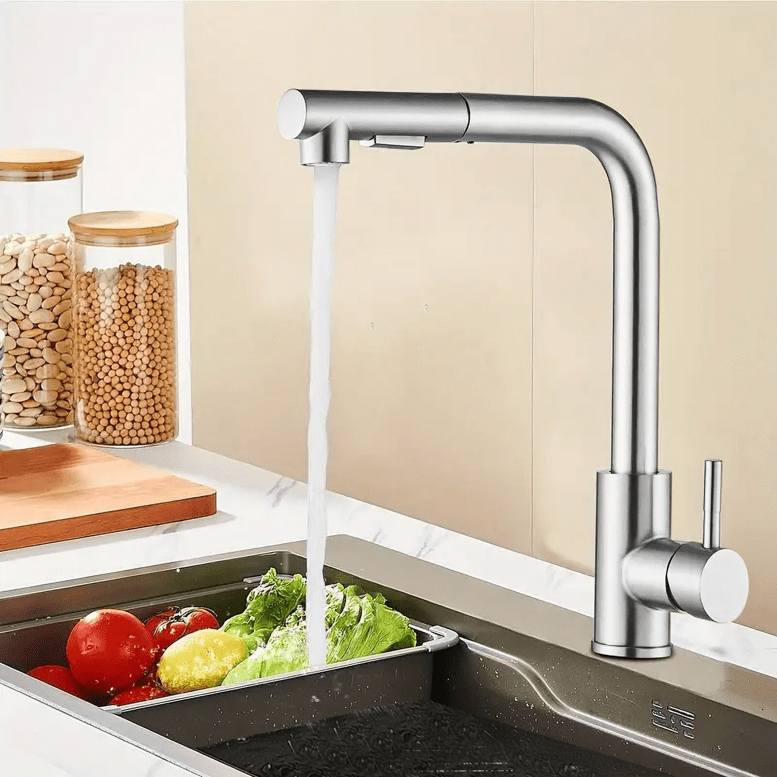 High Pressure Kitchen Faucet, Brushed Nicke Kitchen Tap with Extendible ...