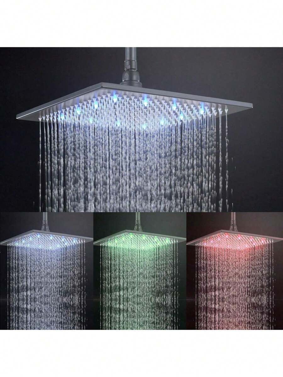 High Pressure LED Rainfall Shower Head - Temperature-Color Changing ...
