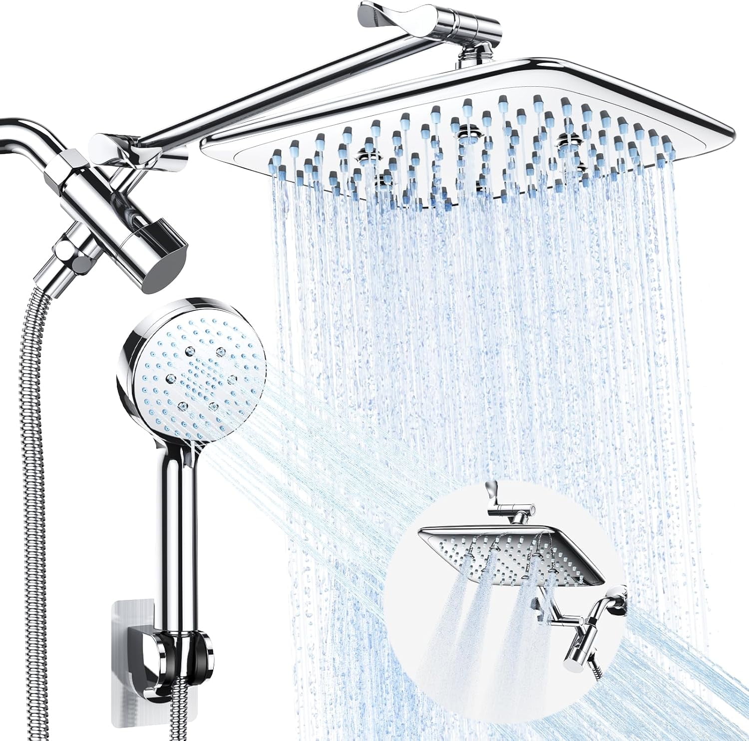 High Pressure Rain Shower Head Combo with Extension Arm- Easy to ...