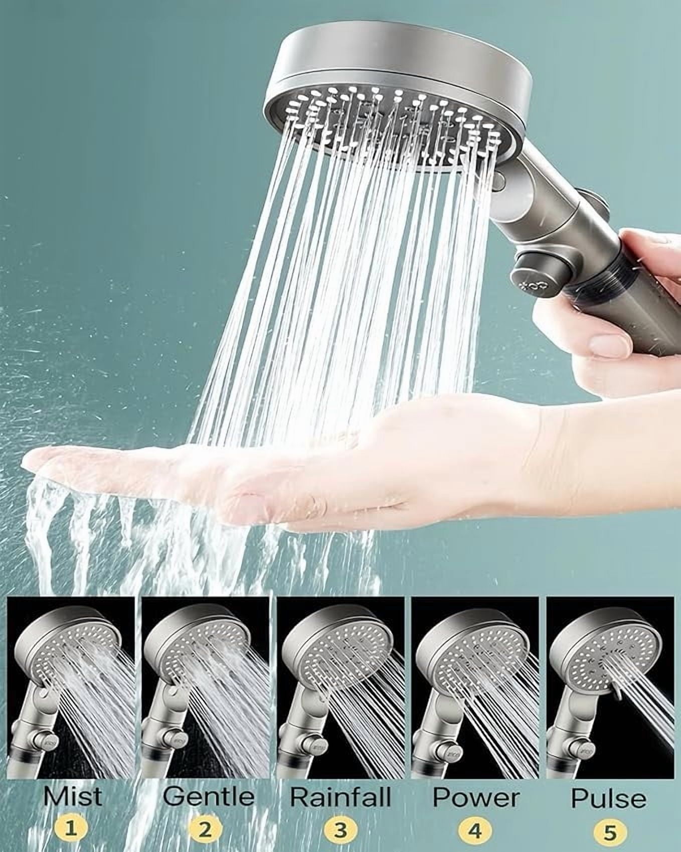High Pressure Shower Head | 5 Mode Filtered Handheld | Built-In Power ...