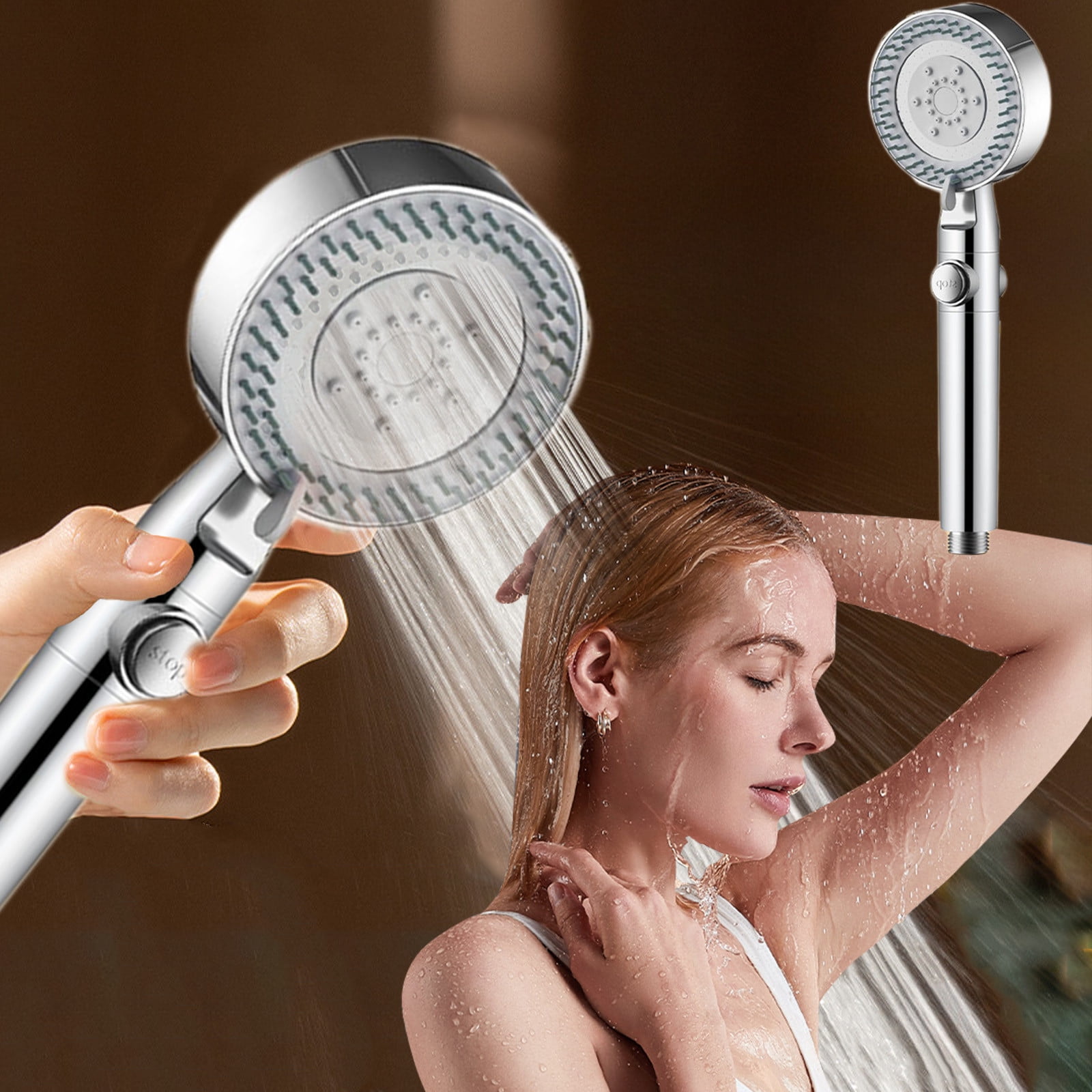 High Pressure Shower Head Handheld | 5 Spray Modes Powerful Rain ...