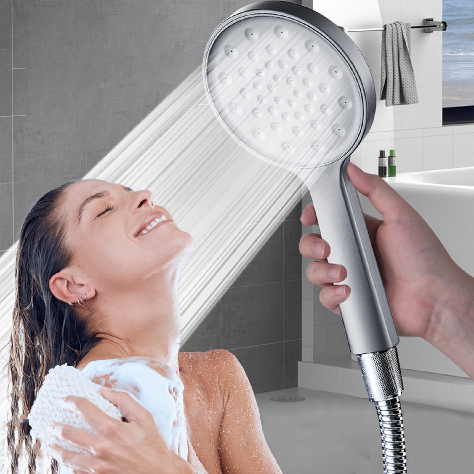 High Pressure Shower Head with Handheld, Filter Function, 25x12cm Abs in Sliver or Gray, Non ...