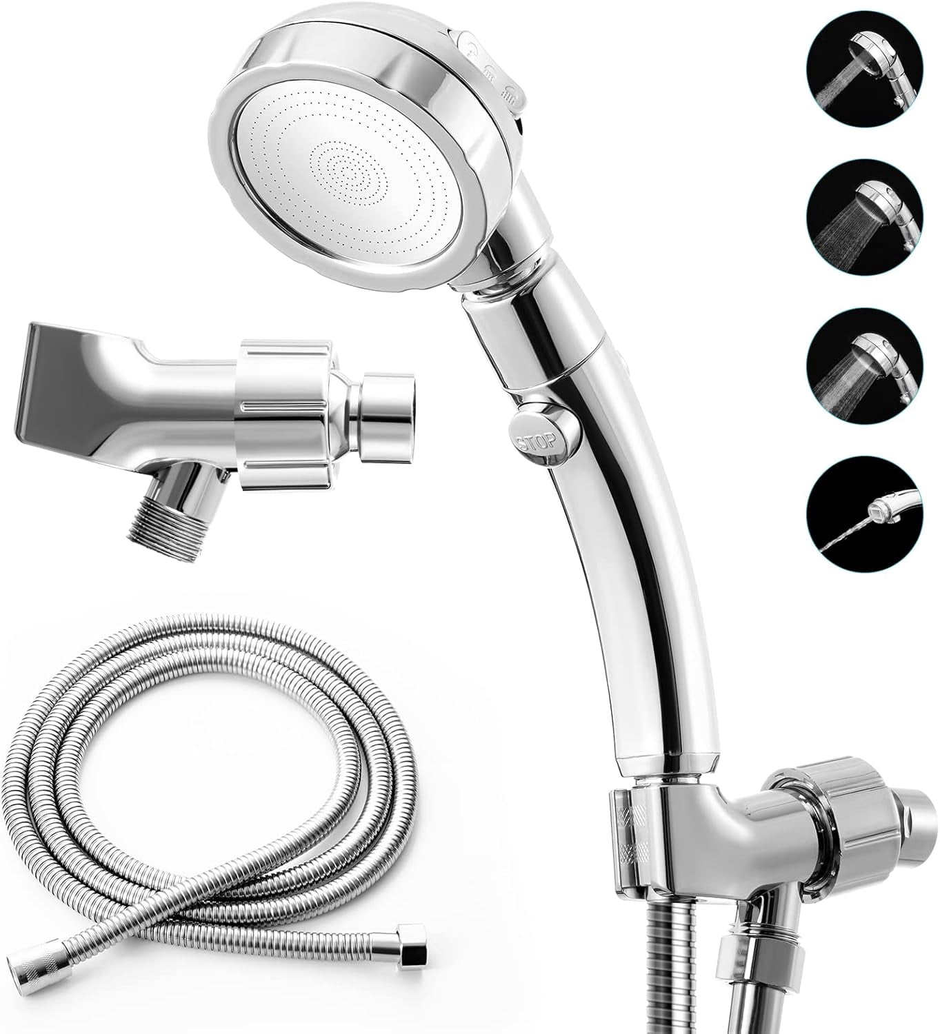 High Pressure Shower Head with Hose and Holder, 3-Settings Handheld ...