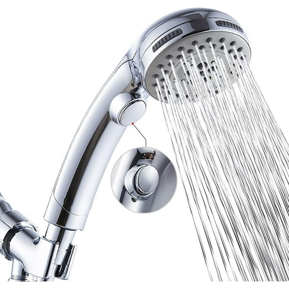 High Pressure Shower Head with Handheld Spray 6 Settings Hand Held On ...