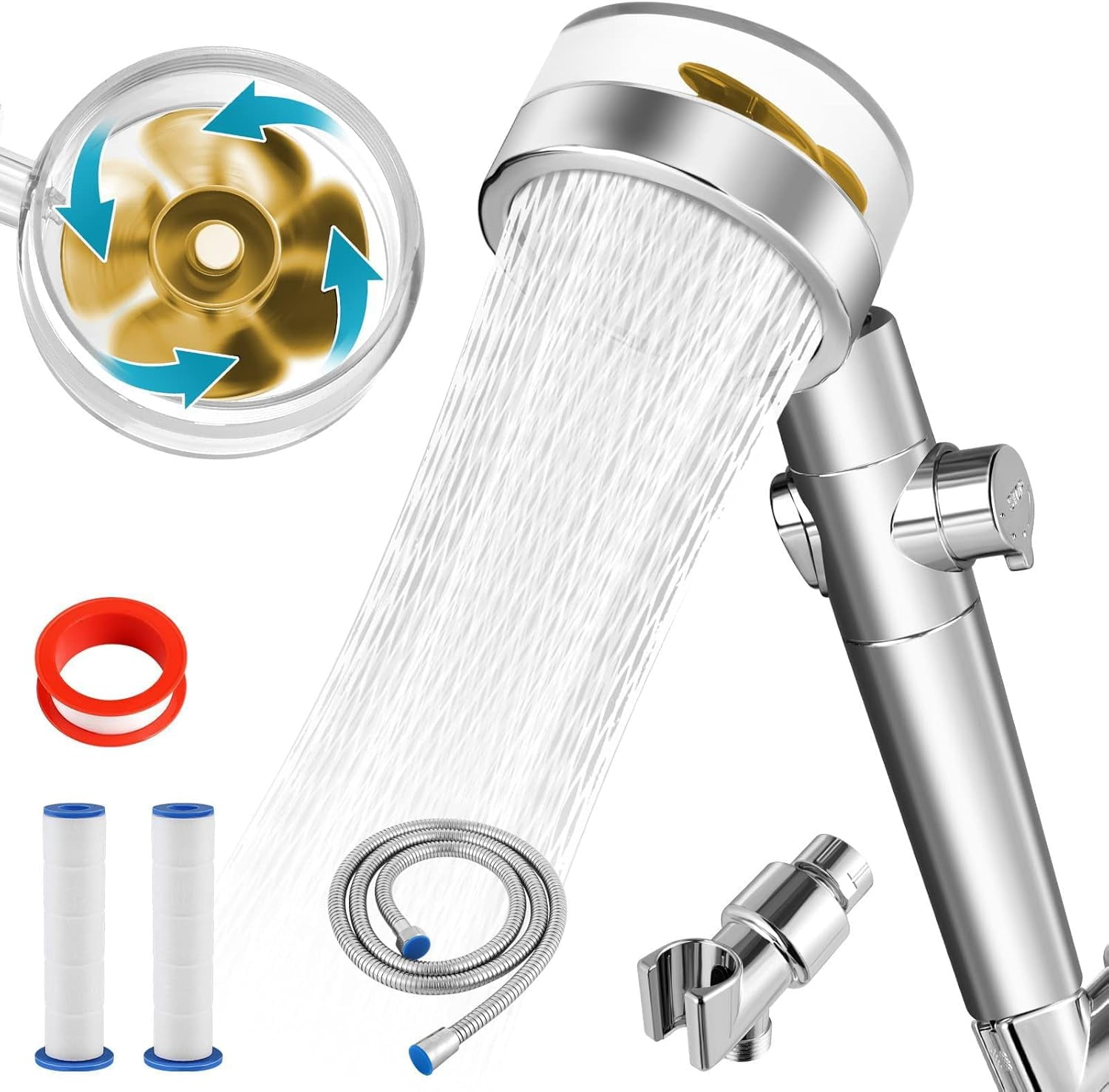 High Pressure Shower Heads, Handheld Turbo Vortex Shower Head Propeller ...