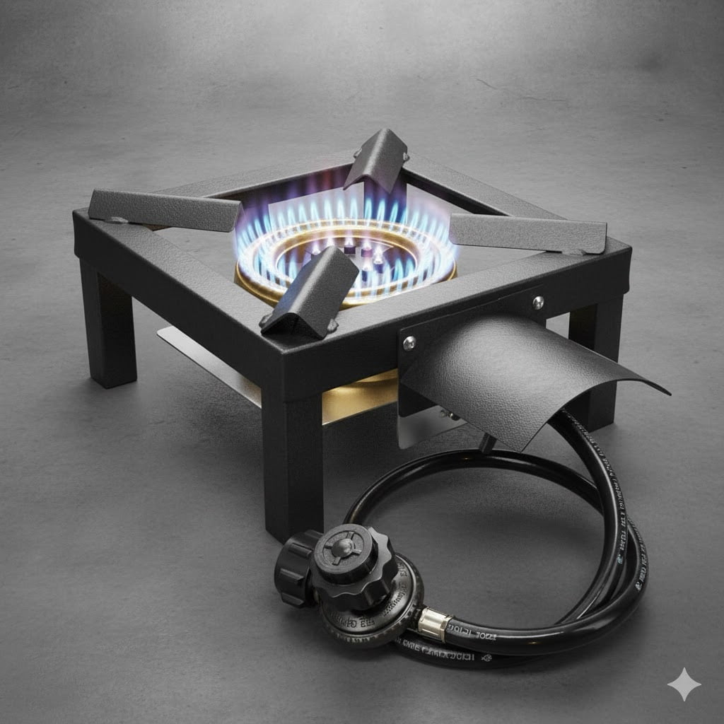 High Pressure Single Propane Burner - Outdoor Cooking with Heat Shield ...