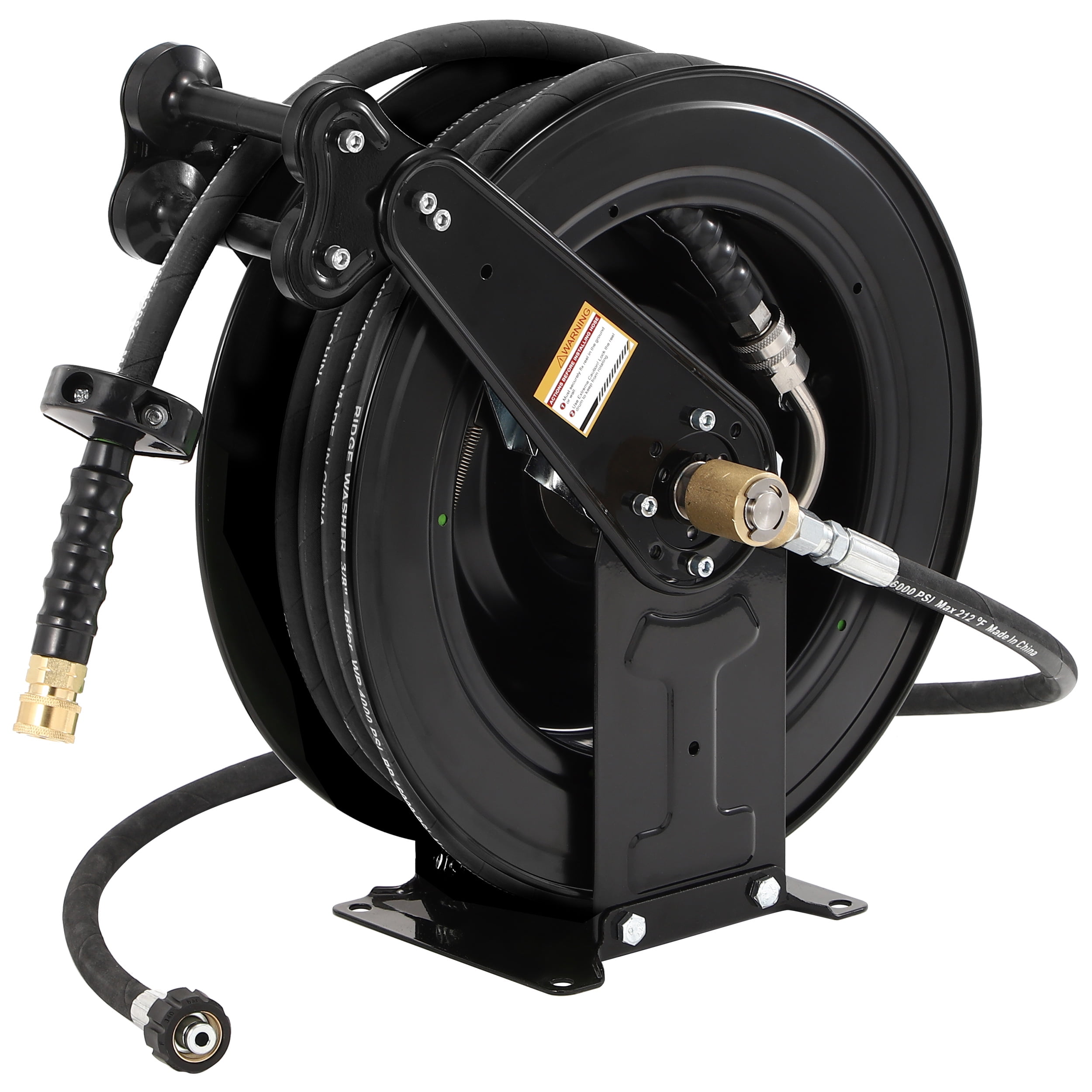 High Pressure Washer Hose Reel for Water/Air/Oil, 3/8" X 50 FT Steel Dual Arm Auto-Retractable ...
