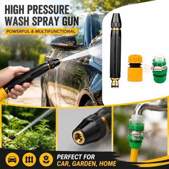 High Pressure Water Nozzle Kit, Metal Garden Hose Nozzle, Garden Hose ...