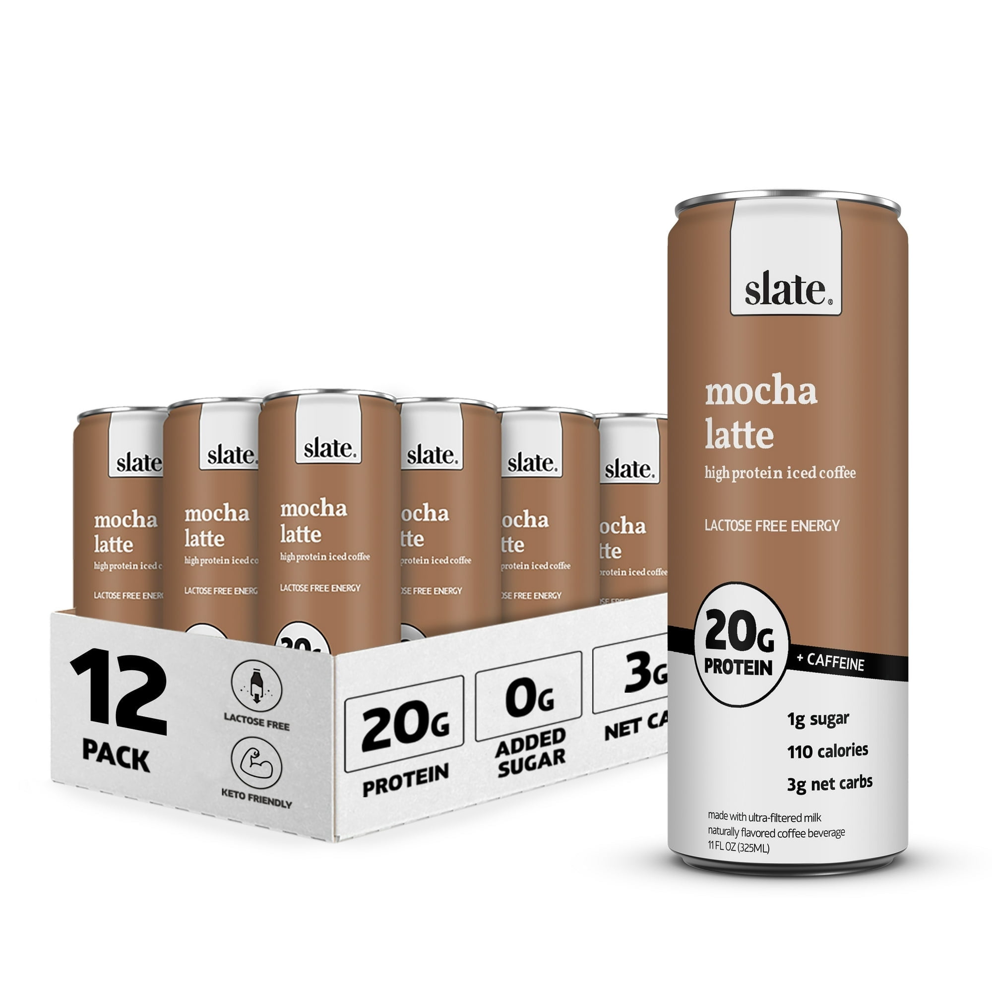Slate Milk, High Protein Iced Coffee, Mocha Latte, 175mg Caffeine, 20g ...