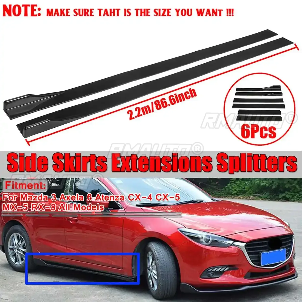 High Quality 2.2m Side Skirt Splitter Side Wing Bumper Lip For Mazda 3 ...