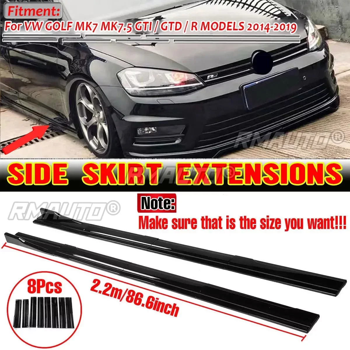 High Quality 2.2m Side Skirts Extension Rocker Splitters Diffuser ...