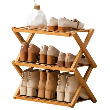 MoNiBloom Bamboo 3 Tiers Folding 9 Pairs Shoes Rack, Installation-Free ...