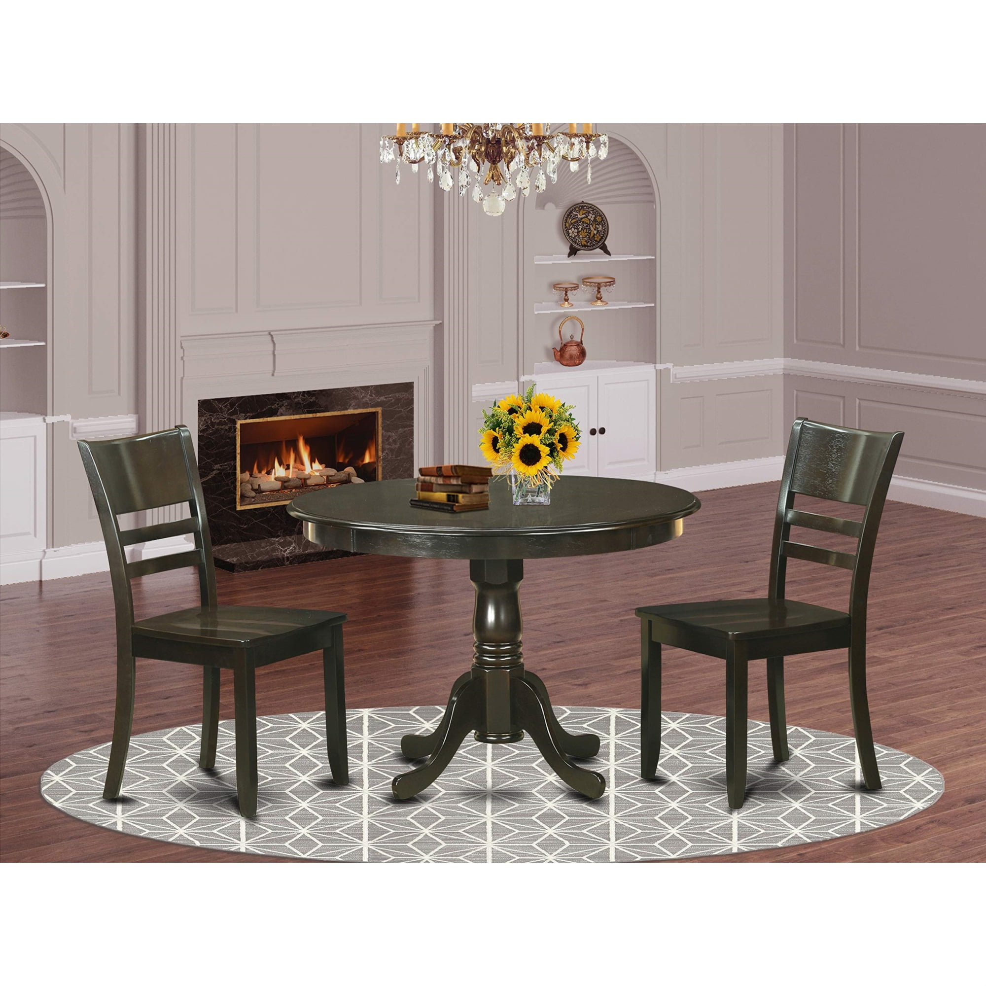 High-Quality Asian Hardwood Circular Dining Set - Dark Cappuccino ...
