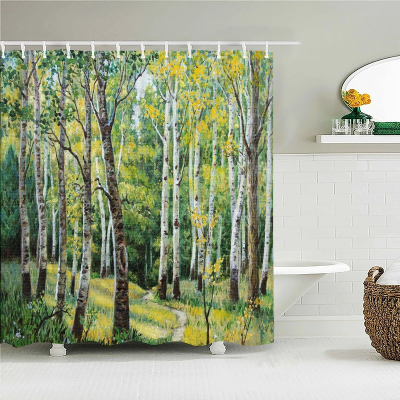 High Quality Birch Forest Trees Printed Shower Curtain Waterproof ...