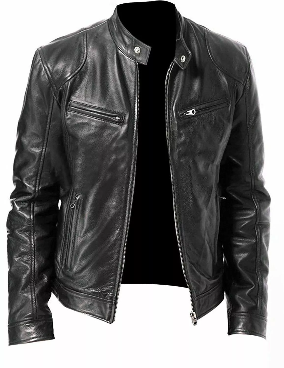 High Quality Cafe Race Leather Jacket, Long Sleeve Men Cool Jacket ...
